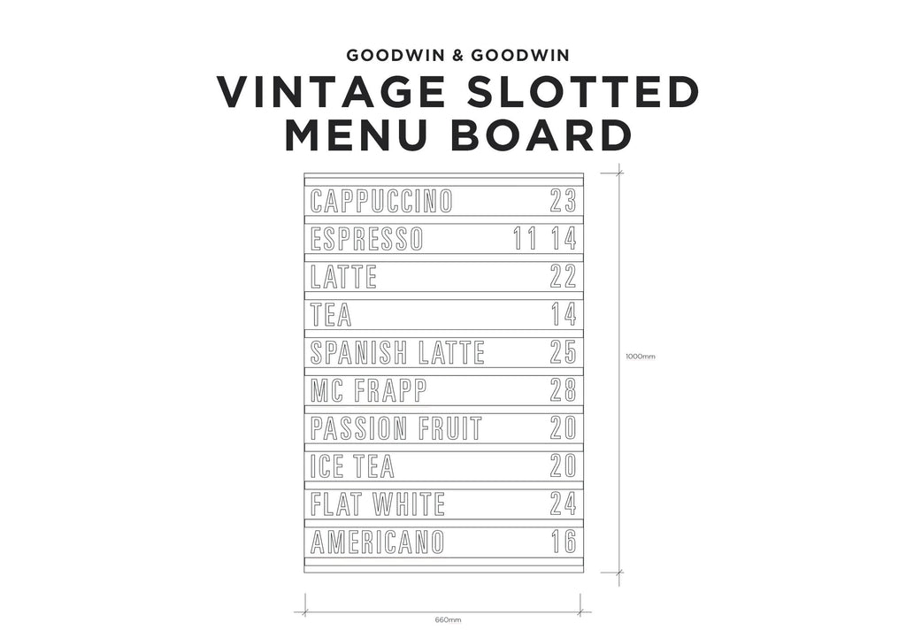 Vintage Slotted Menu Board – Goodwin & Goodwin London Sign Makers
