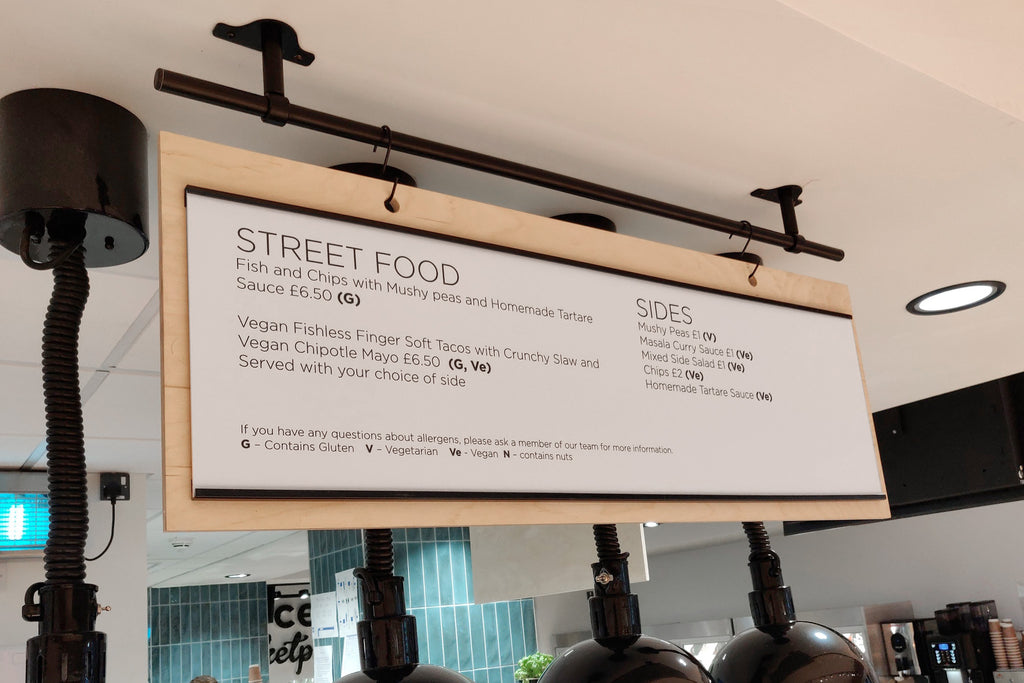 Industrial Style Café Hanging Rail Menu with Plywood Boards – Goodwin ...