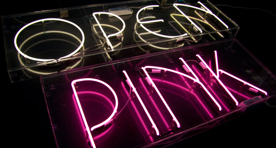 Neon sign in Perspex box